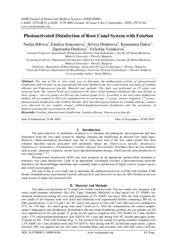 (PDF) Photoactivated Disinfection of Root Canal System with FotoSan | velichka yanakieva ...
