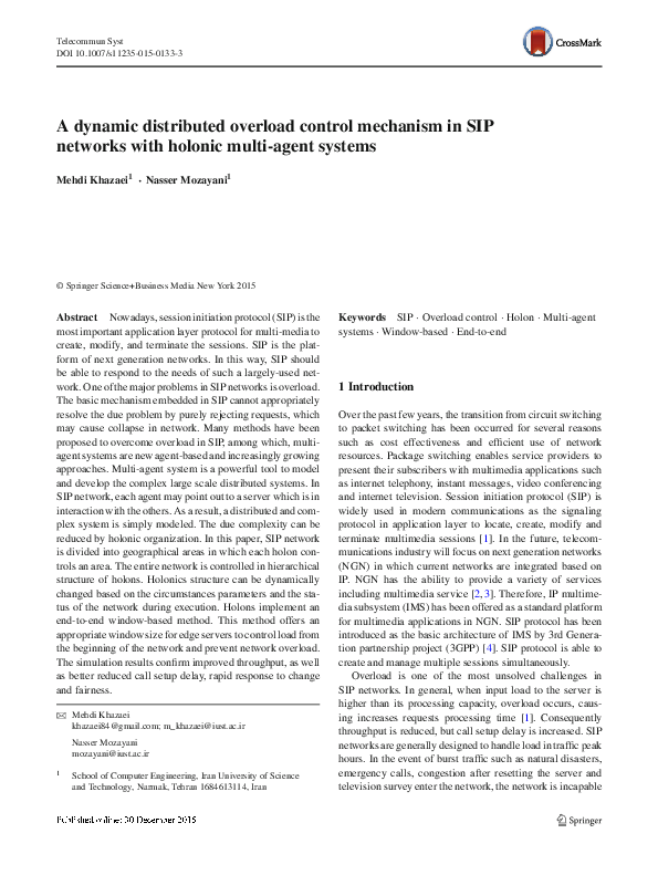 (PDF) A dynamic distributed overload control mechanism in SIP networks with holonic multi-agent ...