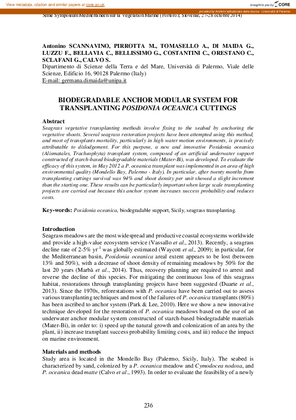 (PDF) Biodegradable Anchor Modular System for Transplanting Posidonia ...