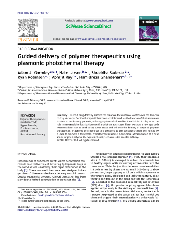 (PDF) Guided delivery of polymer therapeutics using plasmonic ...