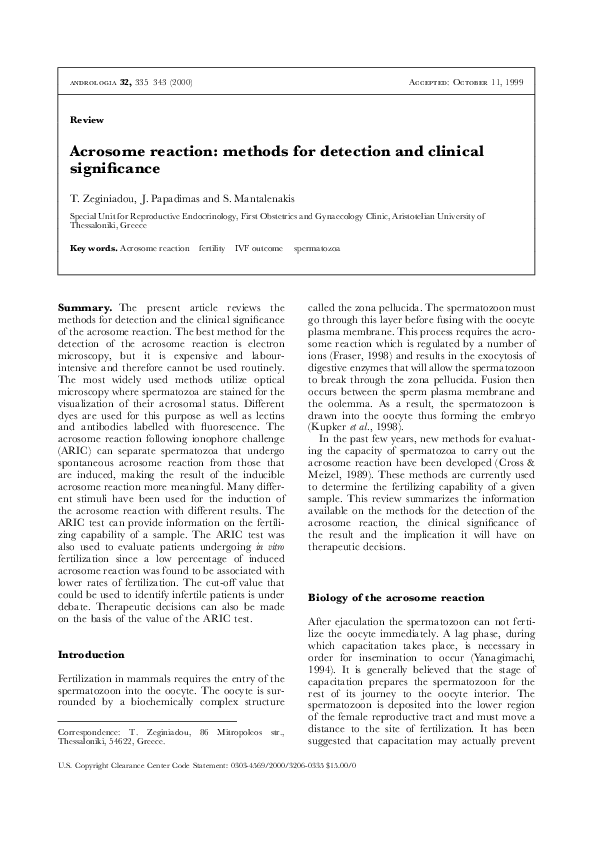 (PDF) Acrosome reaction: methods for detection and clinical significance