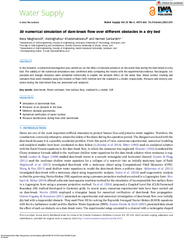 (PDF) 3D numerical simulation of dam-break flow over different obstacles in a dry bed