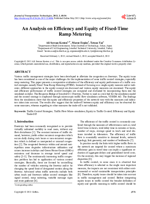 Pdf An Analysis On Efficiency And Equity Of Fixed Time Ramp Metering