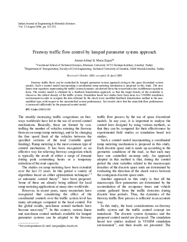(PDF) Freeway traffic flow control by lumped parameter system approach