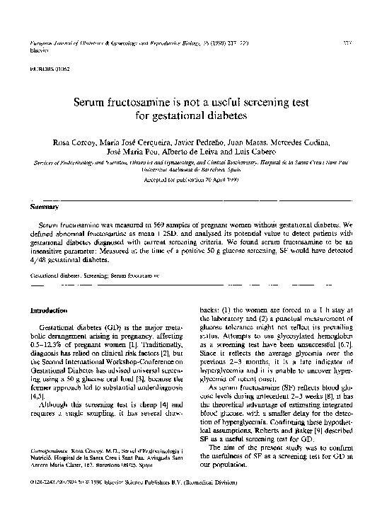 Pdf Serum Fructosamine Is Not A Useful Screening Test For Gestational