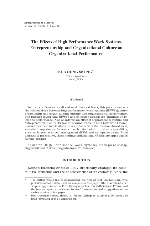 Pdf The Effects Of High Performance Work Systems Entrepreneurship