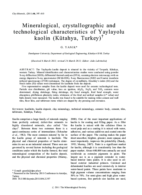 (PDF) Mineralogical, crystallographic and technological characteristics ...