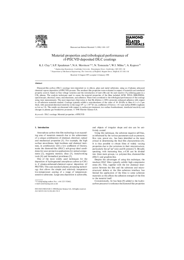 (PDF) Material properties and tribological performance of rf-PECVD ...