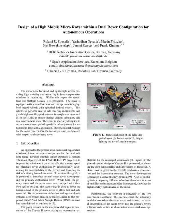 (PDF) Design of a High Mobile Micro Rover within a Dual Rover Configuration for Autonomous ...
