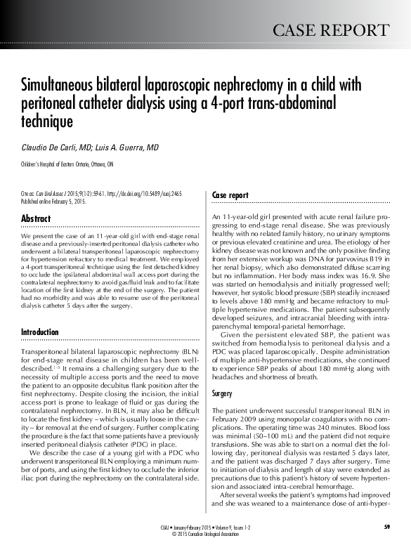 (PDF) Simultaneous bilateral laparoscopic nephrectomy in a child with ...