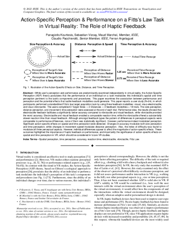 (PDF) Action-Specific Perception & Performance on a Fitts's Law Task in Virtual Reality: The ...