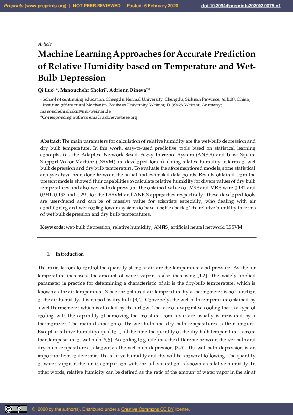 Pdf Machine Learning Approaches For Accurate Prediction Of Relative Humidity Based On