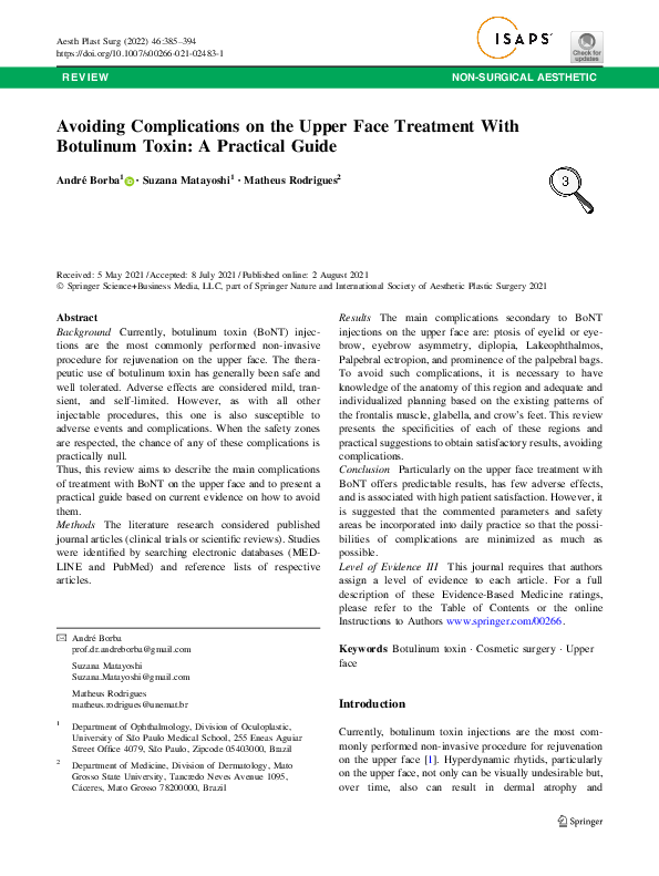 (PDF) Avoiding Complications on the Upper Face Treatment With Botulinum ...