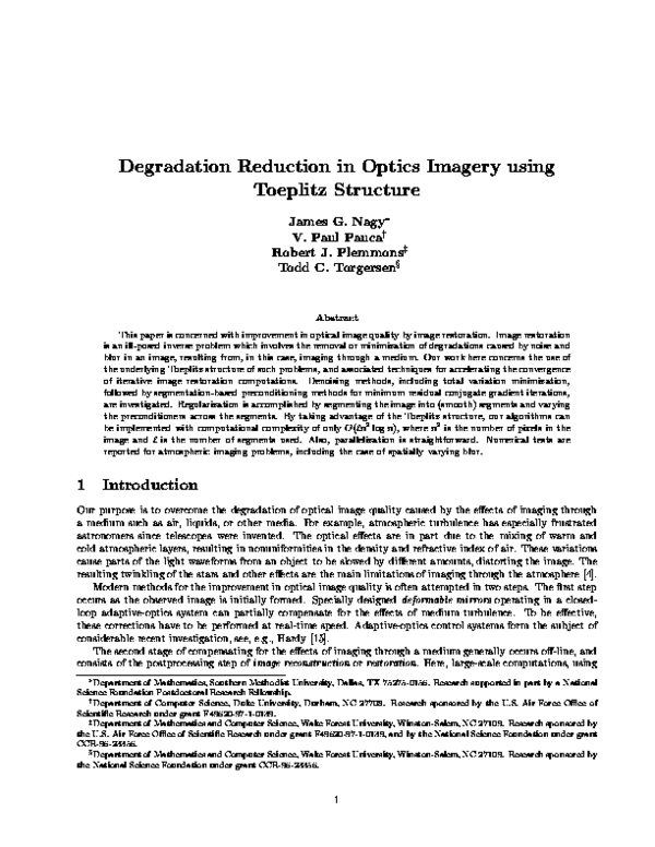 (PDF) Degradation reduction in optics imagery using Toeplitz structure