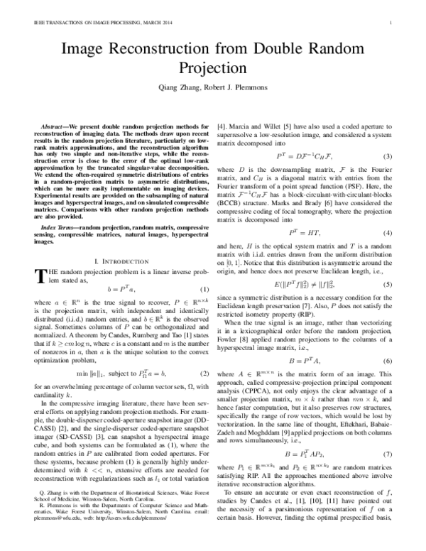 (PDF) Image Reconstruction from Double Random Projection