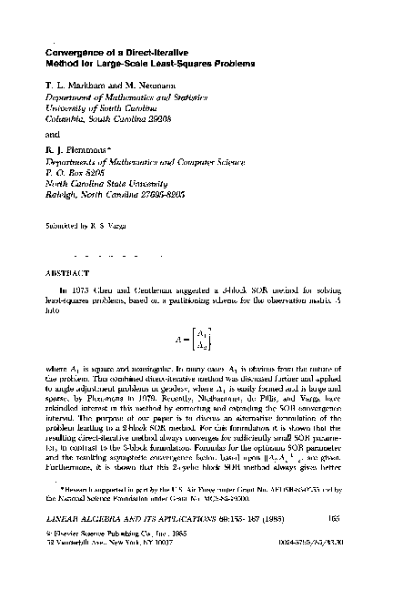 Pdf Convergence Of A Direct Iterative Method For Large Scale Least Squares Problems