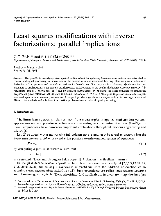 (PDF) Least squares modifications with inverse factorizations: Parallel ...
