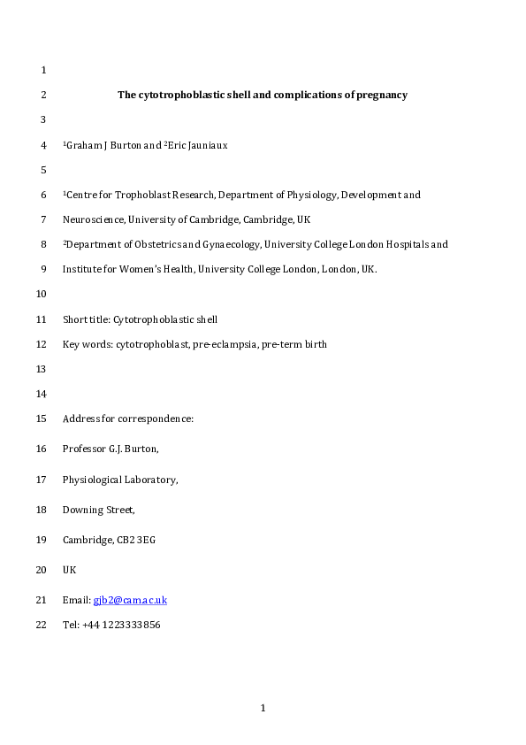 (PDF) The cytotrophoblastic shell and complications of pregnancy