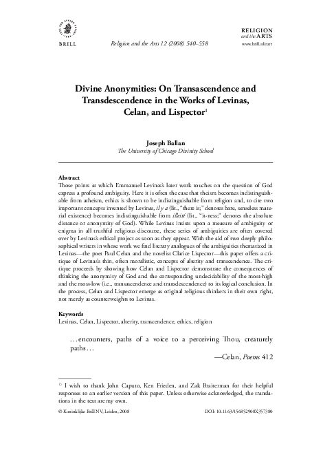 (PDF) Divine Anonymities: On Transascendence and Transdescendence in ...