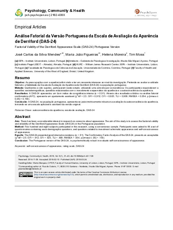 (PDF) Análise Fatorial da Versão Portuguesa da Escala de Avaliação da ...