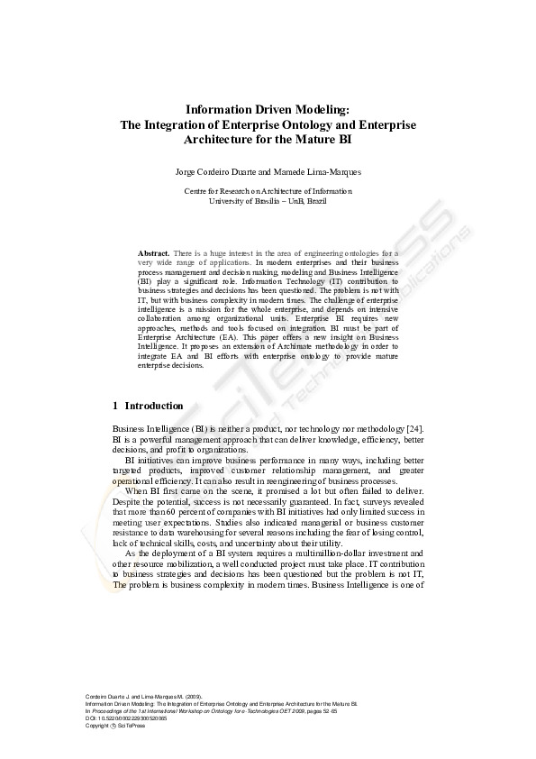 (PDF) Information Driven Modeling: The Integration of Enterprise Ontology and Enterprise ...