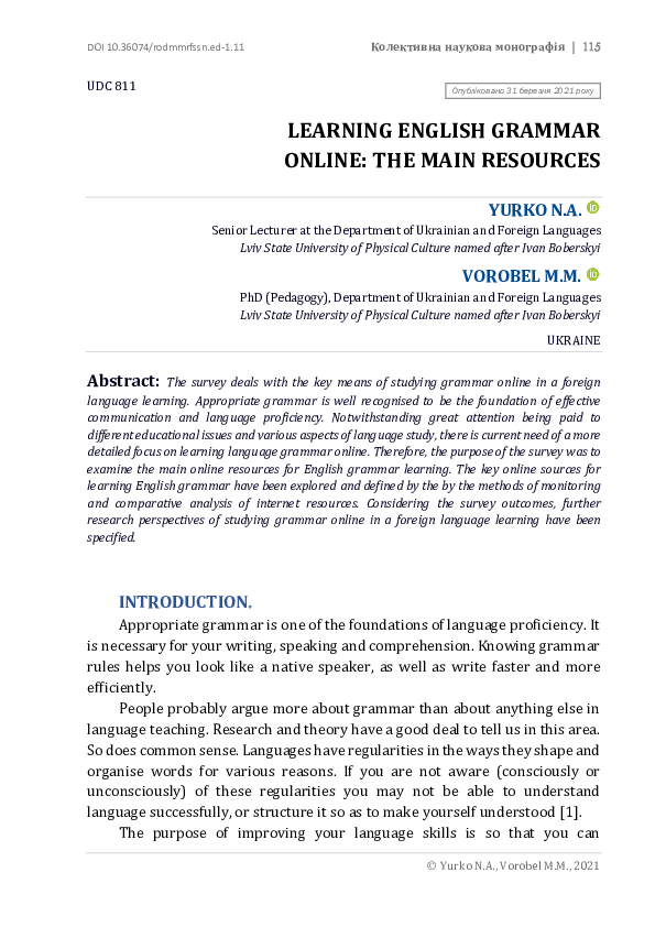 (PDF) Learning English Grammar Online: The Main Resources