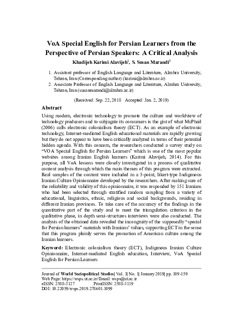 (PDF) VoA Special English for Persian Learners from the Perspective of ...