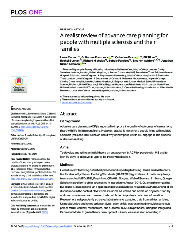 (PDF) A realist review of advance care planning for people with multiple sclerosis and their ...