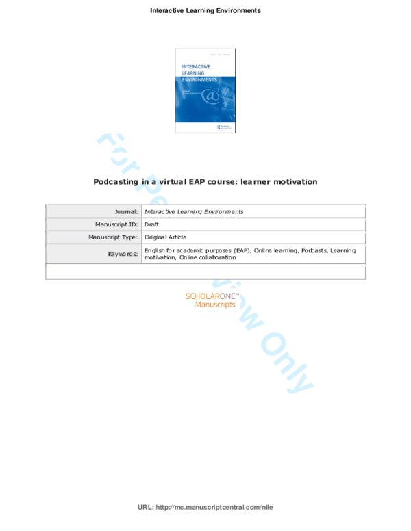 (PDF) Podcasting in a virtual English for academic purposes course: learner motivation
