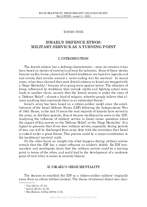 (PDF) Israel’s defence ethos: military service as a turning point
