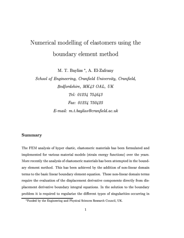 (PDF) Numerical modelling of elastomers using the boundary element method | Martin Bayliss ...