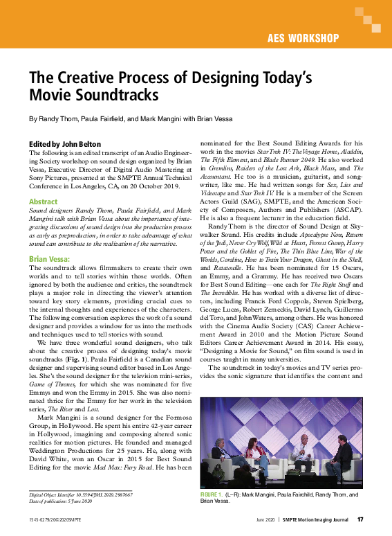 (PDF) The Creative Process of Designing Today’s Movie Soundtracks