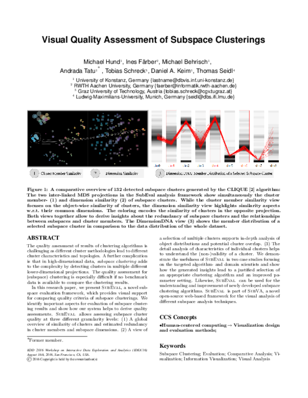 Pdf Visual Quality Assessment Of Subspace Clusterings