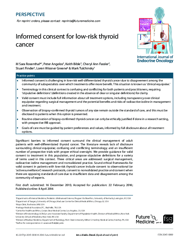 (PDF) Informed consent for low-risk thyroid cancer