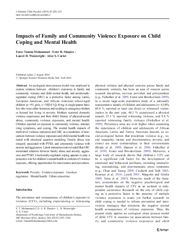 (PDF) Impacts of family and community violence exposure on child coping ...