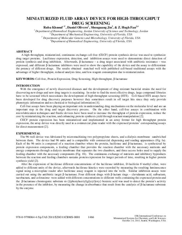 (PDF) Miniaturized Fluid Array Device for High-Throughput Drug Screening (PDF) Miniaturized Fluid Array Device for High-Throughput Drug Screening
