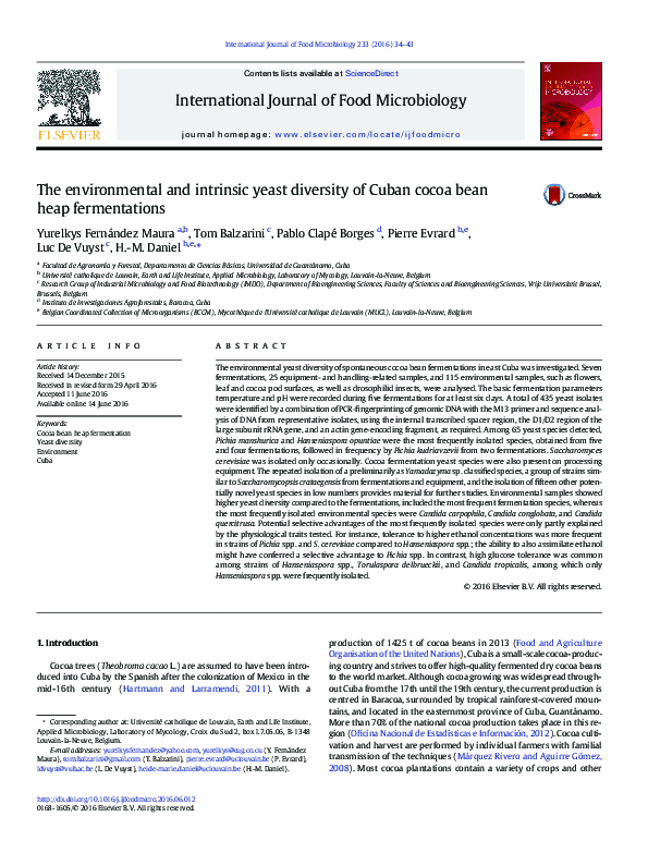 (PDF) The environmental and intrinsic yeast diversity of Cuban cocoa ...