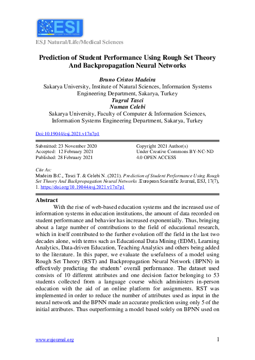 (PDF) Prediction of Student Performance Using Rough Set Theory And Backpropagation Neural Networks