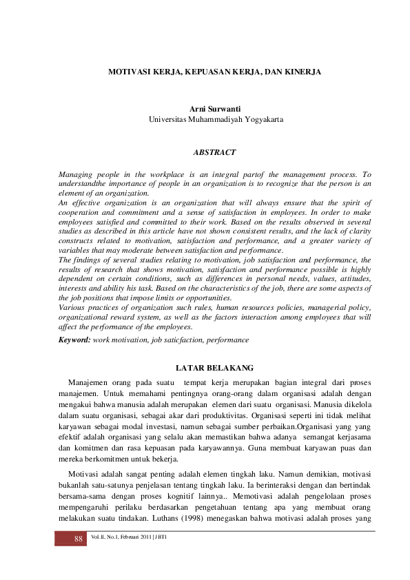 (PDF) Motivasi Kerja, Kepuasan Kerja, Dan Kinerja