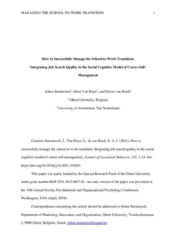 (PDF) How to successfully manage the school-to-work transition ...