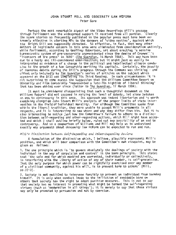 (PDF) John Stuart Mill and Obscenity Law Reform