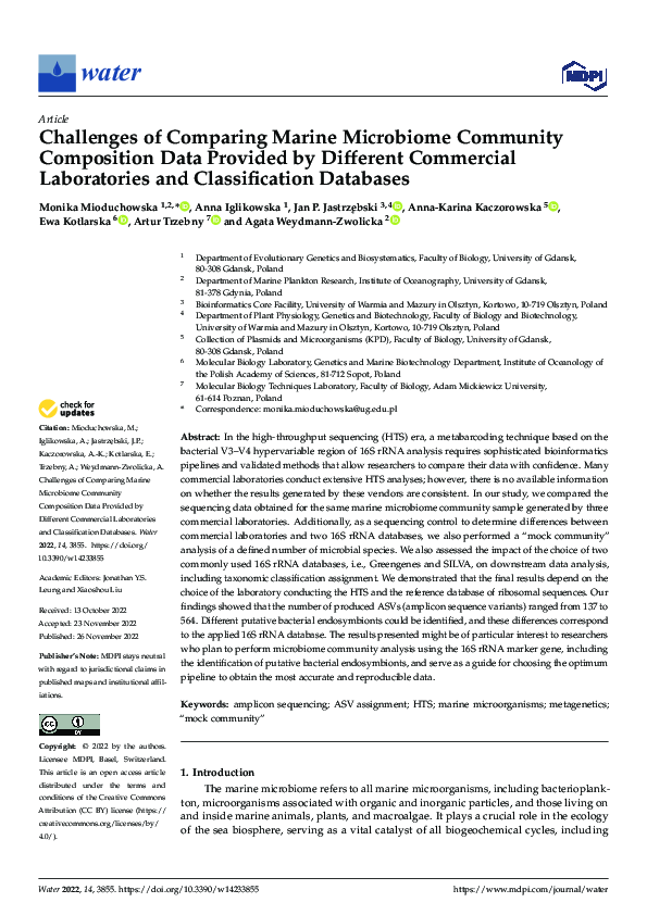 (PDF) Challenges of Comparing Marine Microbiome Community Composition Data Provided by Different ...