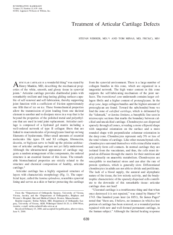 (PDF) Treatment of Articular Cartilage Defects