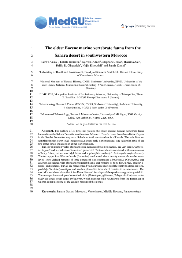 (PDF) The oldest Eocene marine vertebrate fauna from the Sahara desert ...