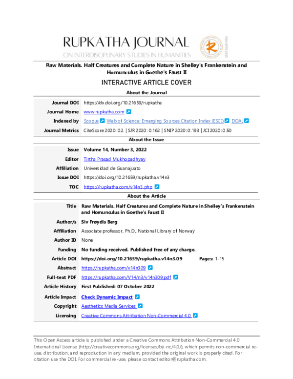 (PDF) Raw Materials. Half Creatures and Complete Nature in Shelley’s ...