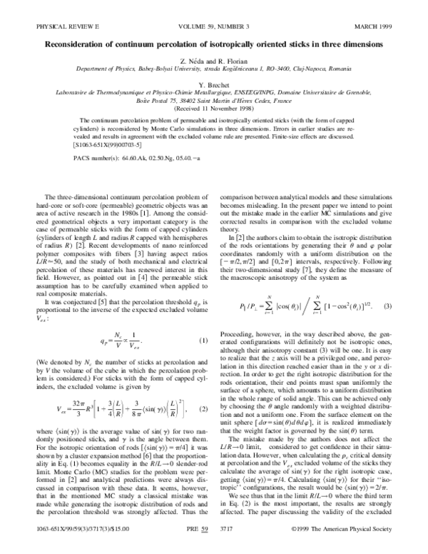 (PDF) Reconsideration of continuum percolation of isotropically oriented sticks in three ...
