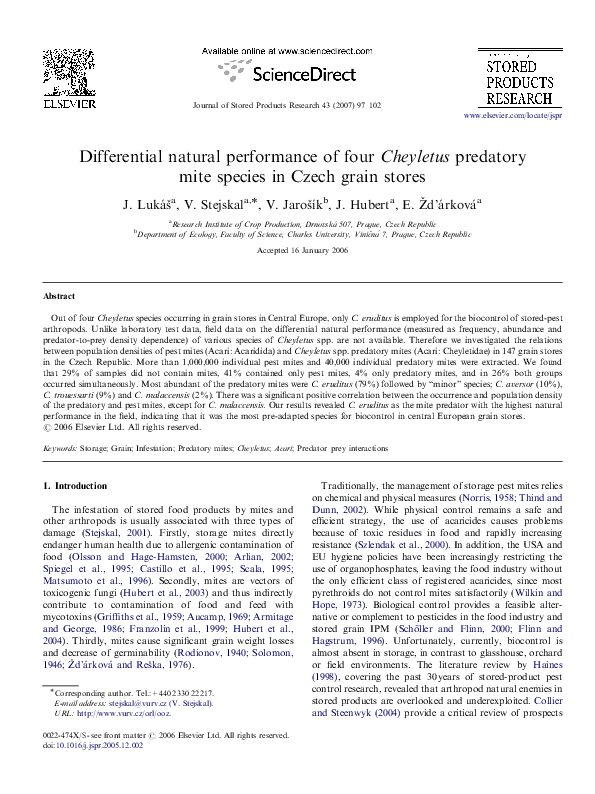 (PDF) Differential natural performance of four Cheyletus predatory mite ...