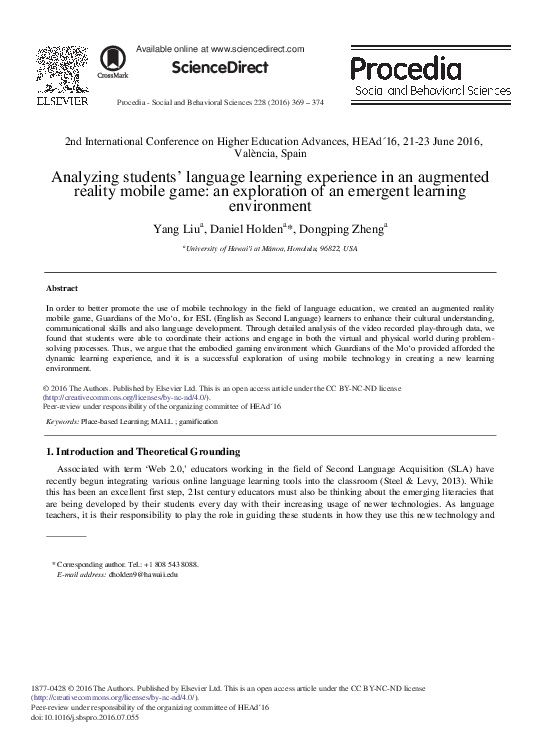 (PDF) Analyzing students’ Language Learning Experience in an Augmented Reality Mobile Game: An ...