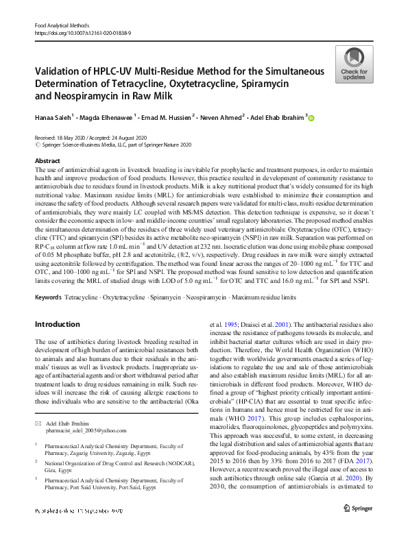 Pdf Validation Of Hplc Uv Multi Residue Method For The Simultaneous