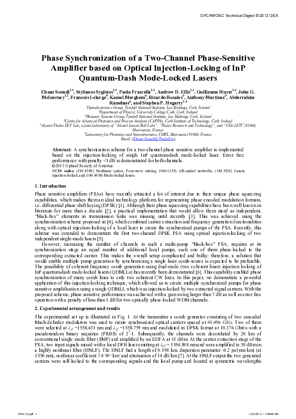 (PDF) Phase Synchronization of a Two-Channel Phase-Sensitive Amplifier ...